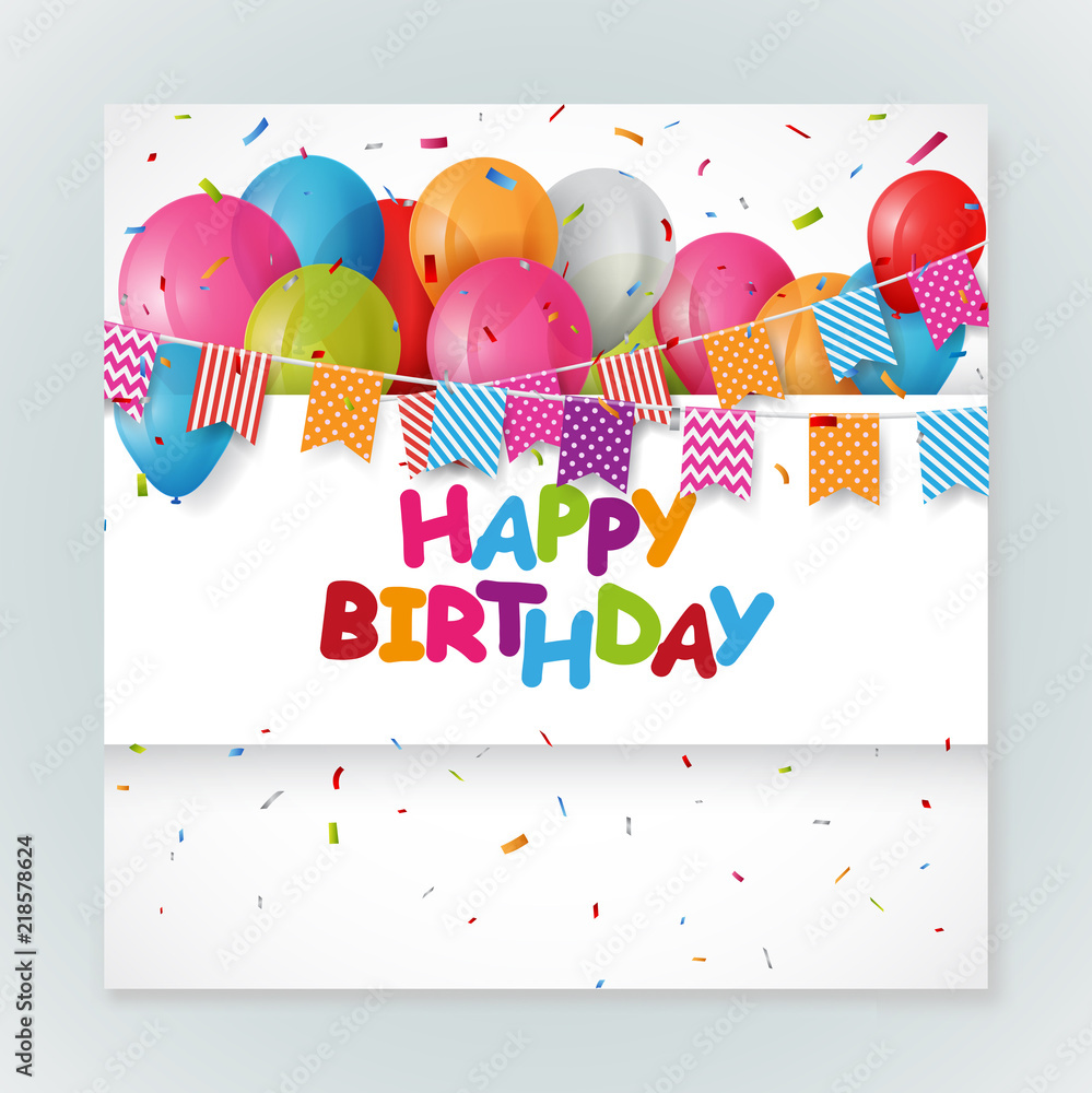 Happy birthday greeting card design with confetti Stock Vector | Adobe ...