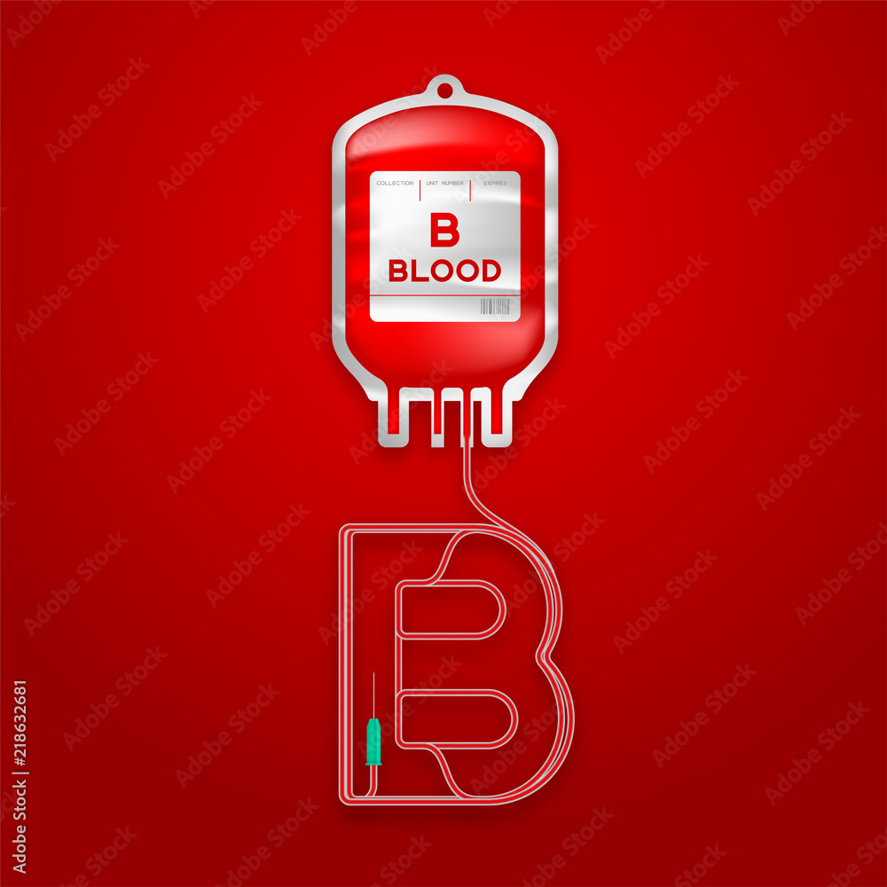 Blood bag type B red color and Alphabet letter B sign shape made from ...