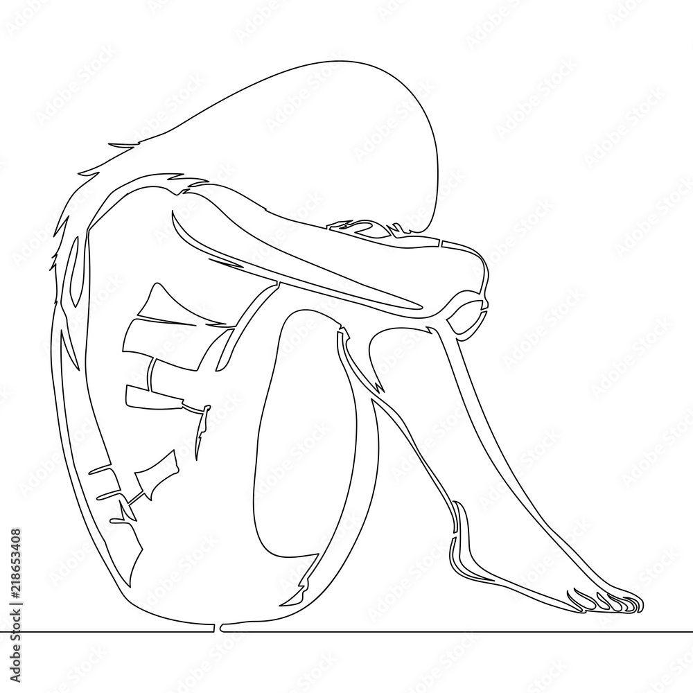 continuous line drawing Sad teenager girl lonely Stock Vector | Adobe Stock