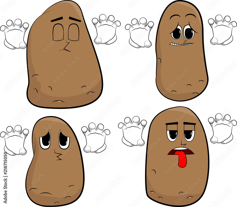 Potatoes is trying to scare you. Cartoon potato collection with sad ...