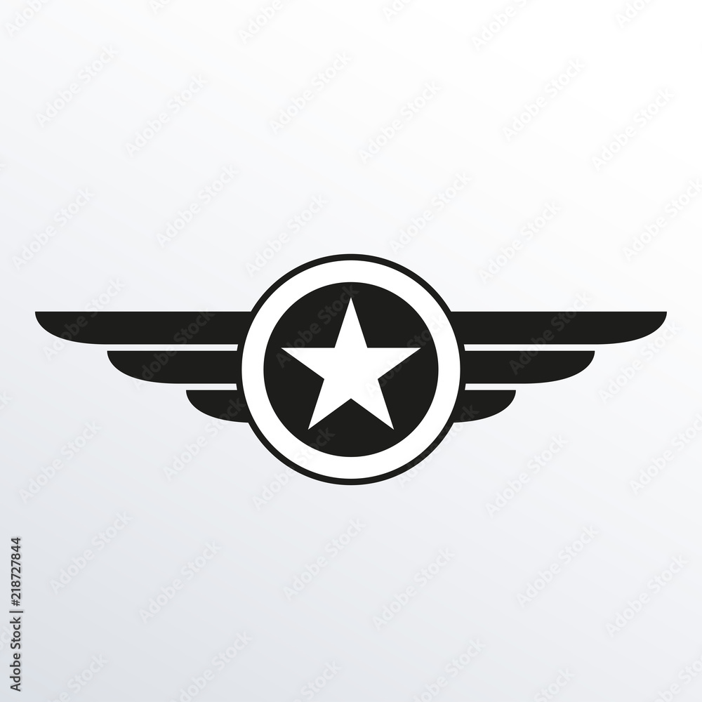 Wings with star icon. Winged logo template. Air force badge, army ...