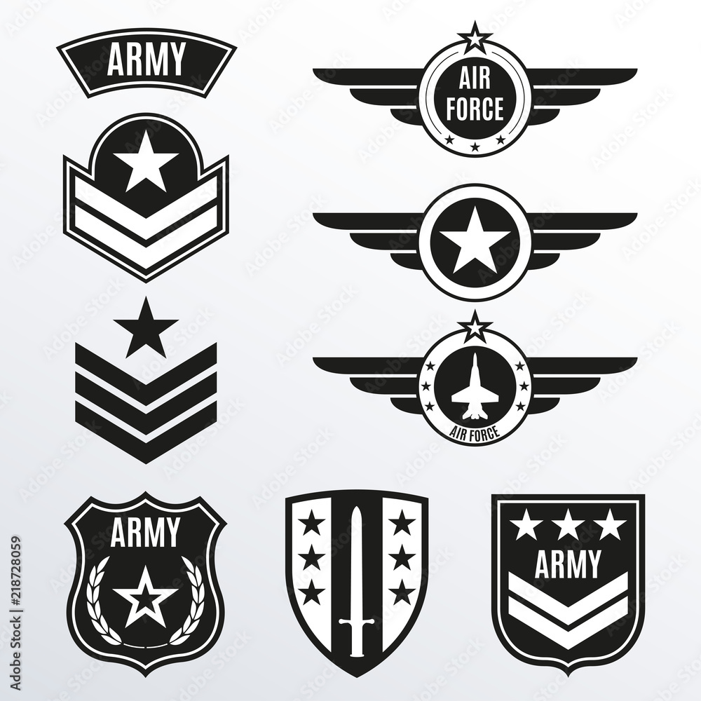 Army and military badge set. Shields with army emblem. Vector ...