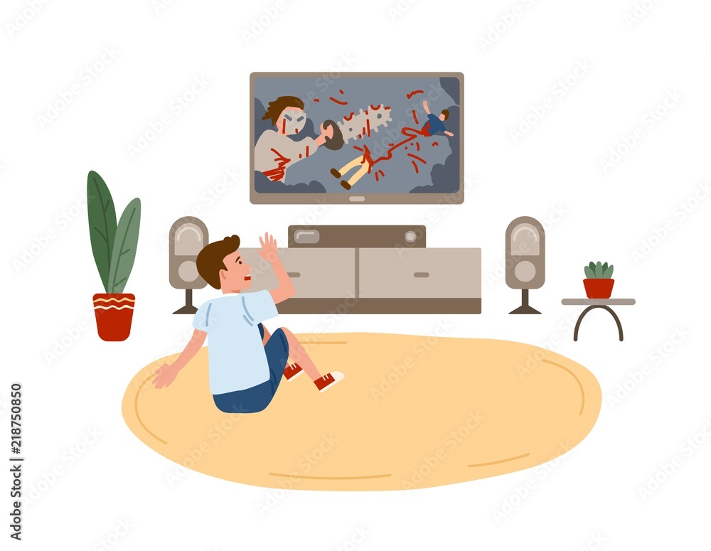 Cartoon Kid Watching Tv