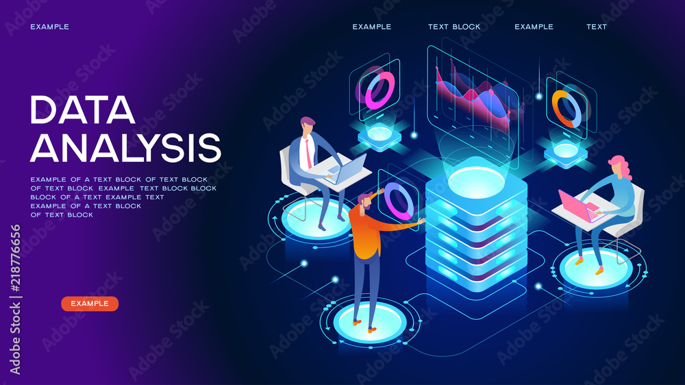 Data visualization isometric concept banner Stock Vector | Adobe Stock