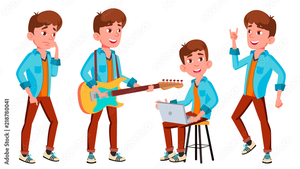 Teen Boy Poses Set Vector. Face. Children. For Web, Brochure, Poster ...