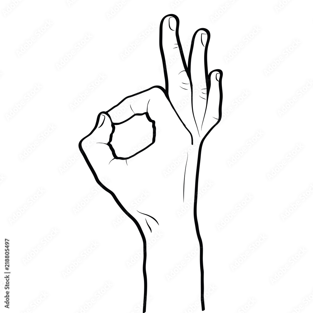 Okay hand gesture line art outline Stock Vector | Adobe Stock