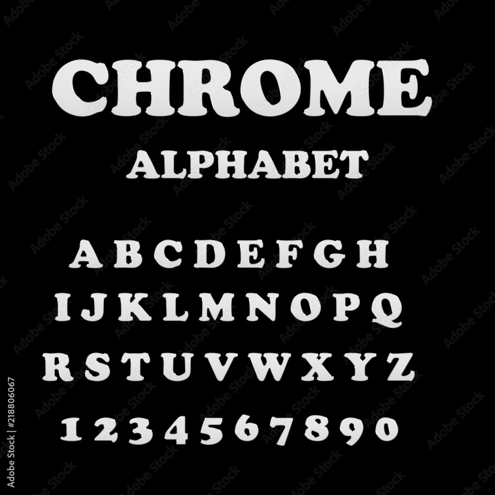 chrome alphabet font. metal effect italic letters and numbers. modern ...