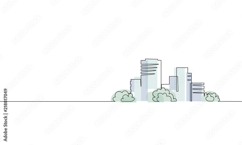 Single continuous one line art city building construction. Architecture ...