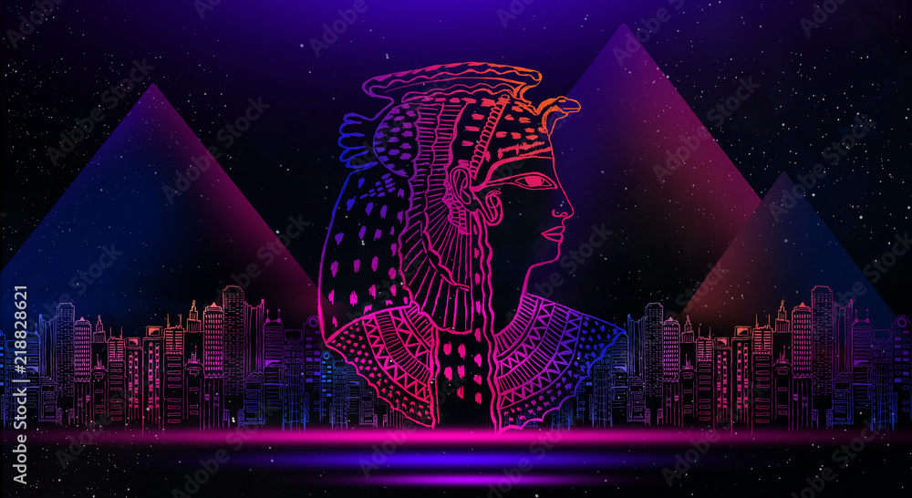 Abstract ancient Egyptian background, Cleopatra. Dark background, light ...