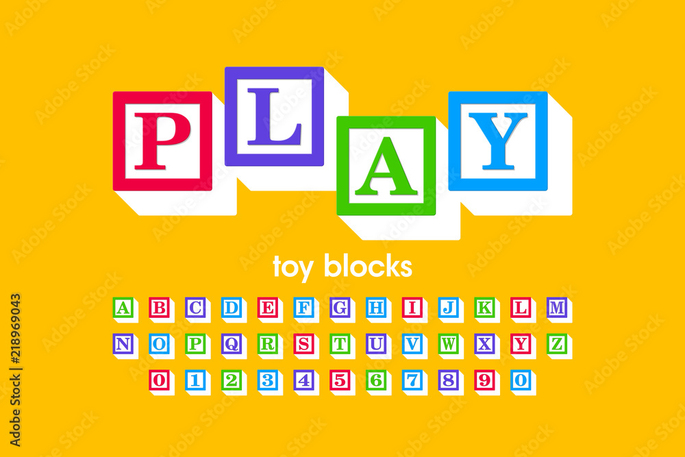 Toy blocks font, alphabet letters and numbers Stock Vector | Adobe Stock
