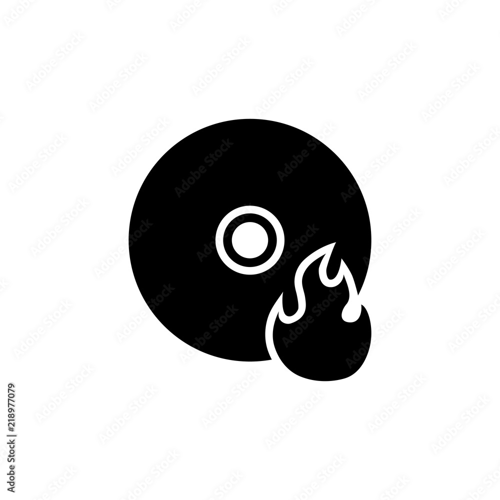 Burning CD, Burn DVD. Flat Vector Icon illustration. Simple black ...
