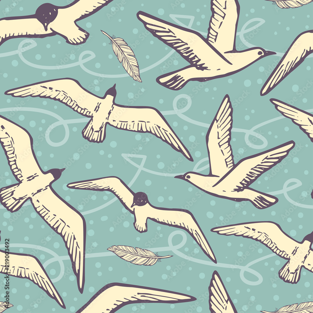 Seamless background with flying Sea Bird and Seagull Vector ...