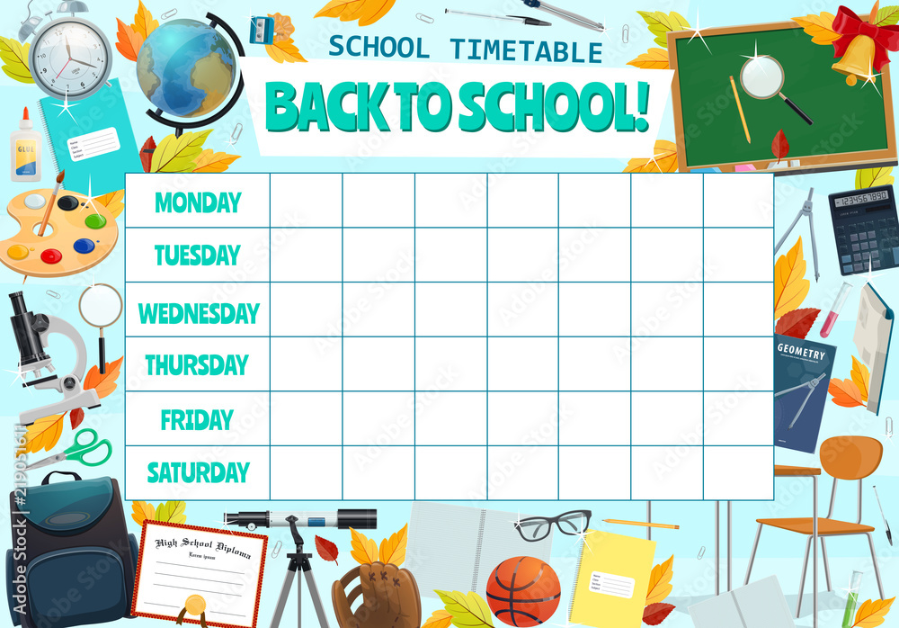 School lesson weekly timetable design Stock Vector | Adobe Stock