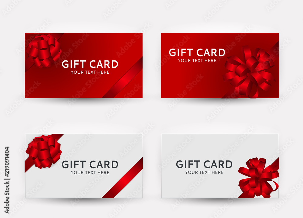 Gift Card Template Collection Set with Bow and Ribbon Vector ...