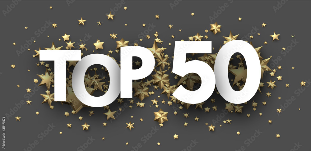 Top 50 sign with gold stars. Rating header. Stock Vector | Adobe Stock