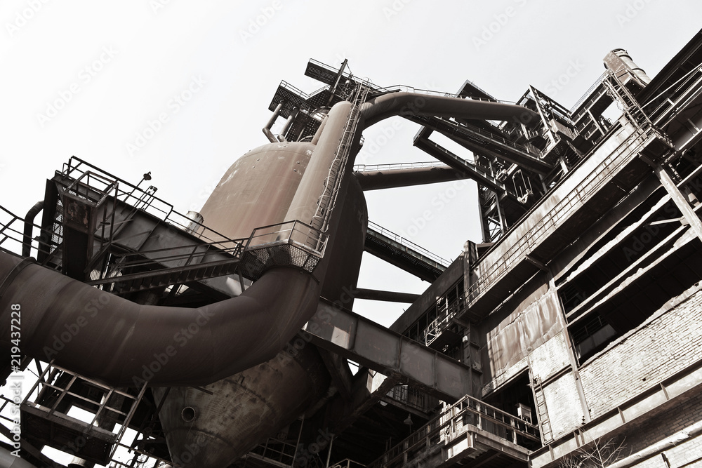 Old industrial area with coal mine, coke ovens and blast furnace ...