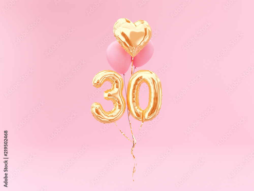 30 years old. Gold balloons number 30th anniversary, happy birthday ...