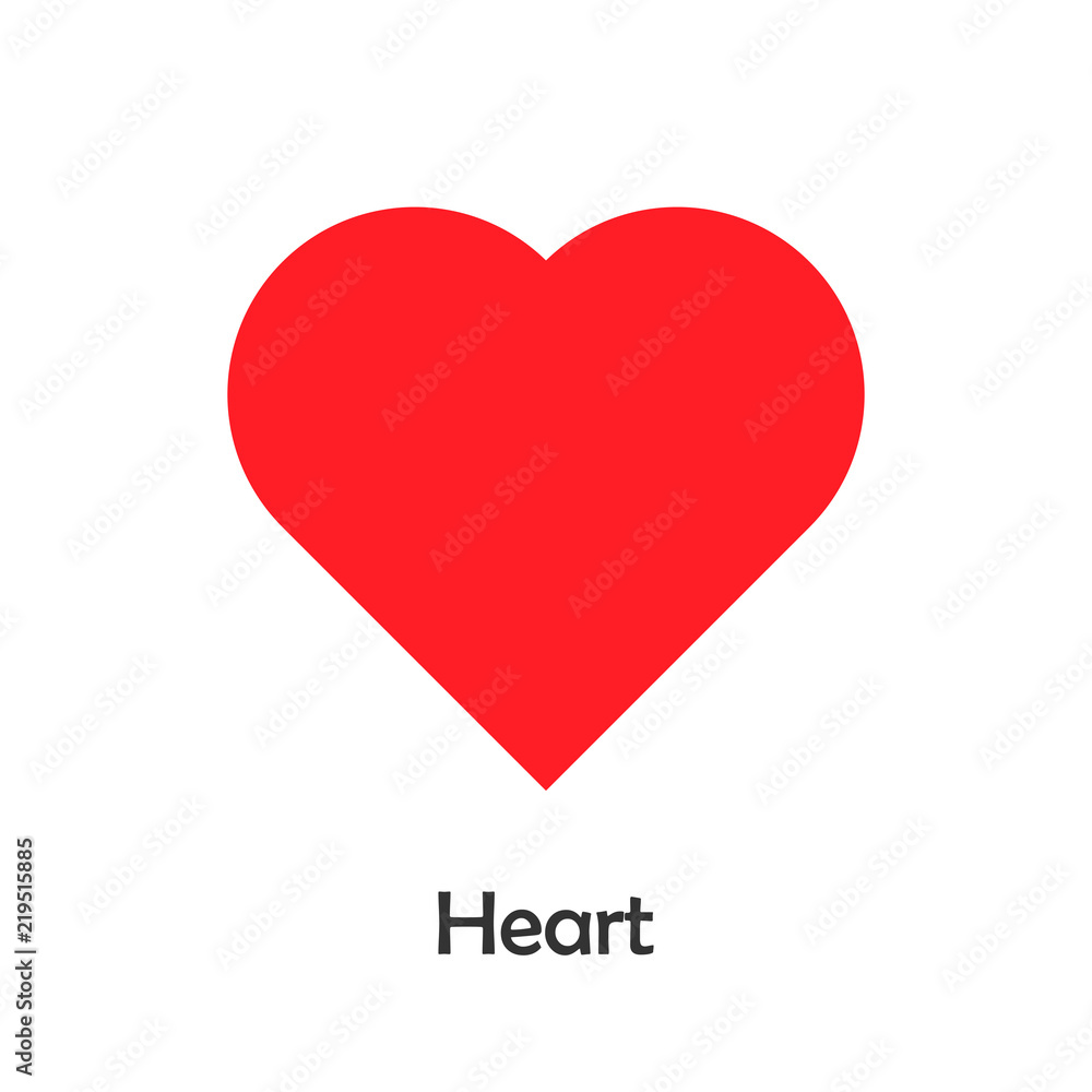 Heart in cartoon style, card with geometric shape for kid, preschool ...