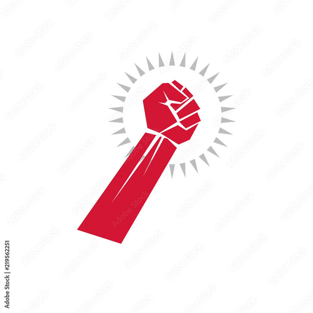 Vector symbol made with raised arm of a muscular male. Power and ...