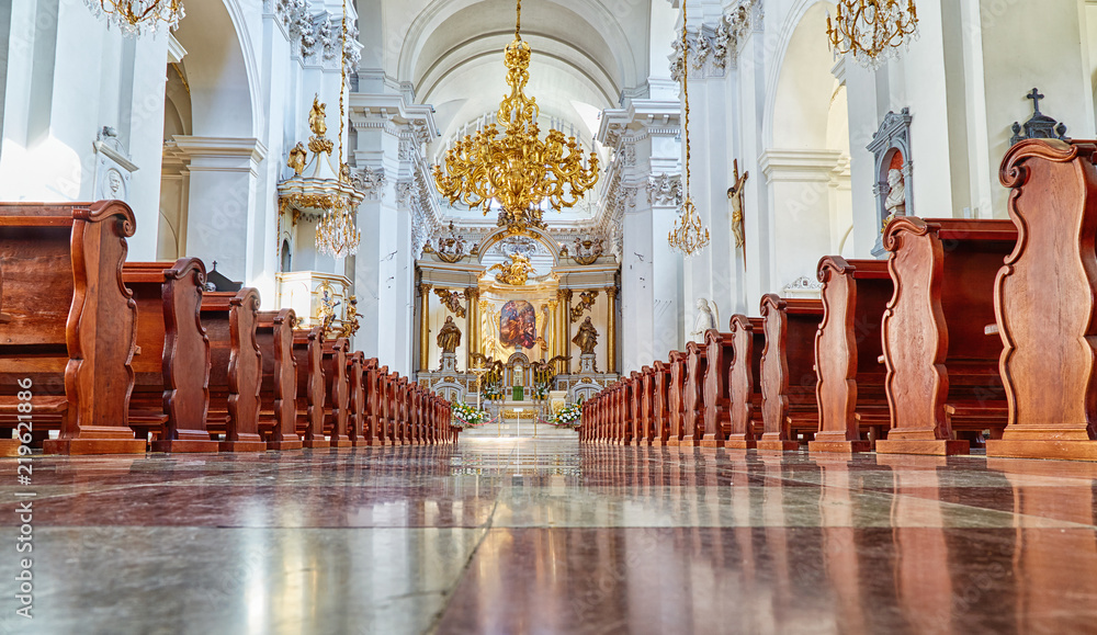 Interior of one of the most notable rococo churches in Poland's capital ...