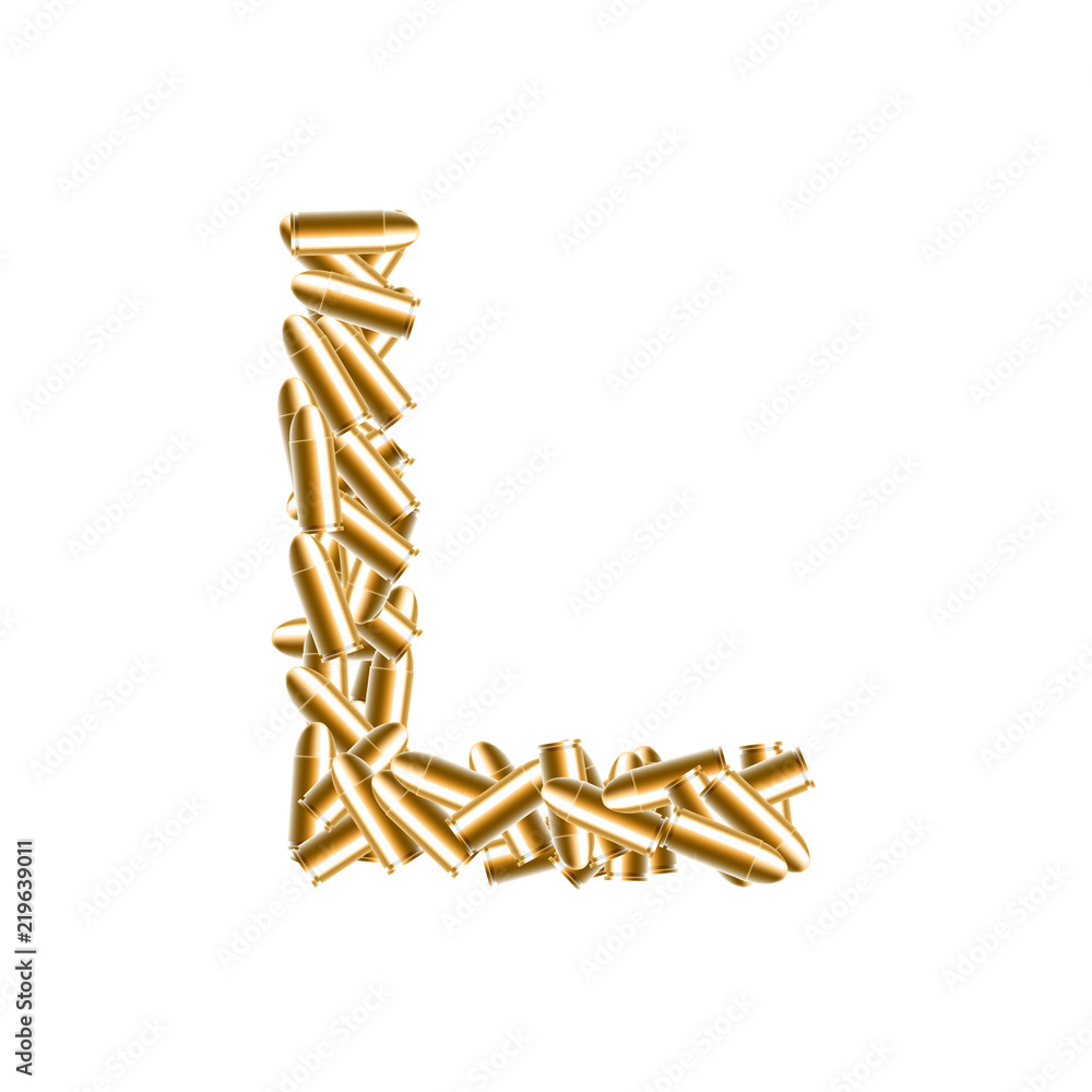 Alphabet bullet set letter L gold color, illustration 3D virtual design ...