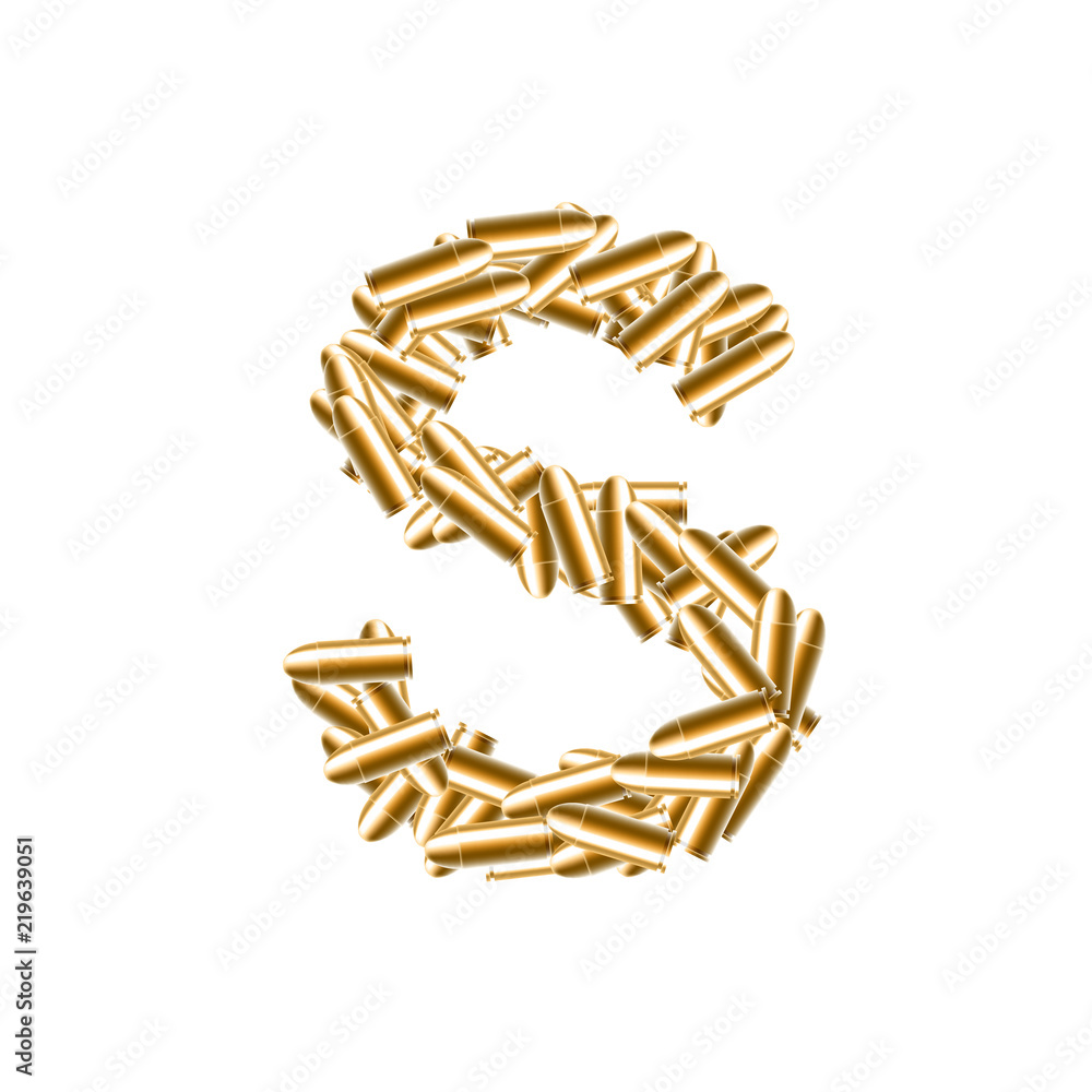 Alphabet bullet set letter S gold color, illustration 3D virtual design ...