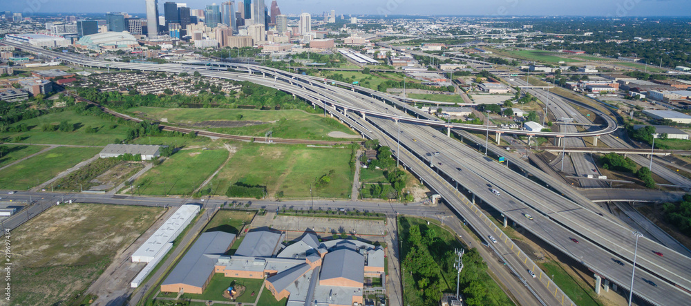 Panorama aerial view Houston suburbs, warehouse, business park and ...