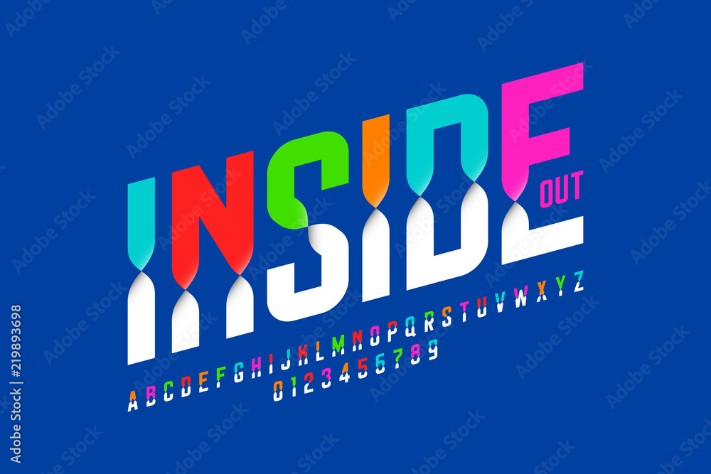 Colorful inside out font, alphabet letters and numbers Stock Vector ...