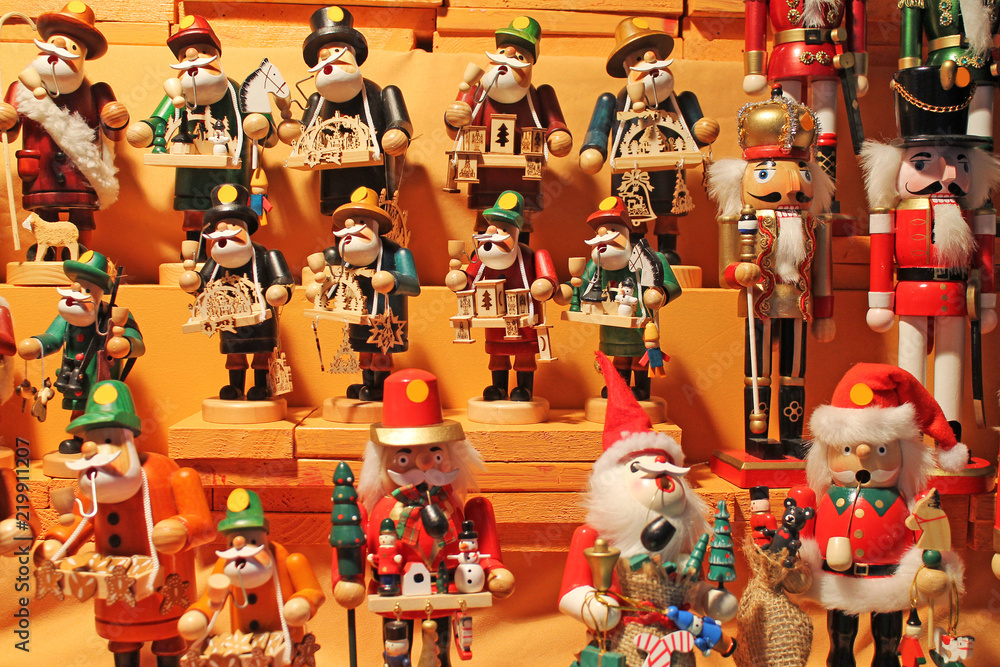 Colorful smokers and nutcrackers at a traditional Christmas market in ...