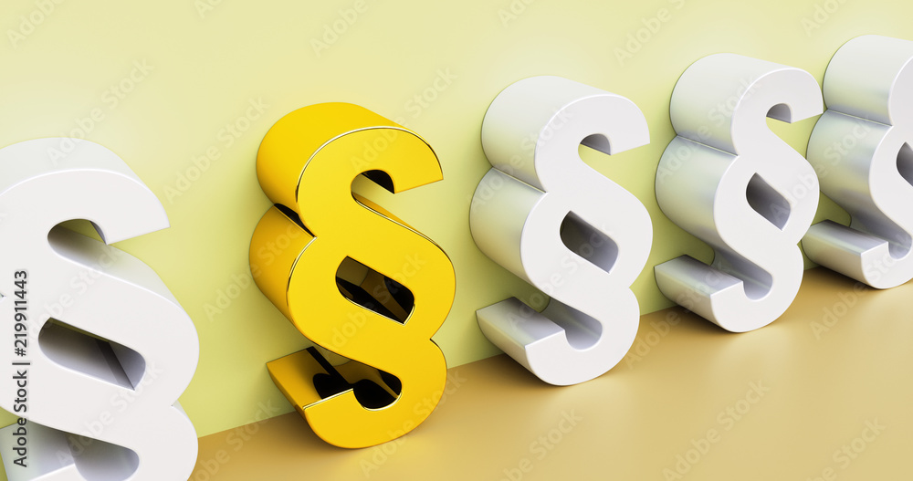 Symbolic representation of a golden paragraph sign surrounded by white ...