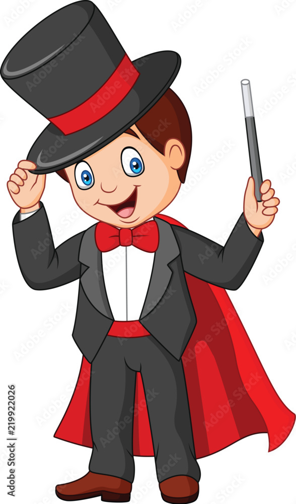 Cartoon magician holding magic wand Stock Vector | Adobe Stock