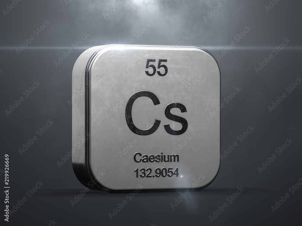Caesium element from the periodic table. Metallic icon 3D rendered with nice lens flare Stock ...