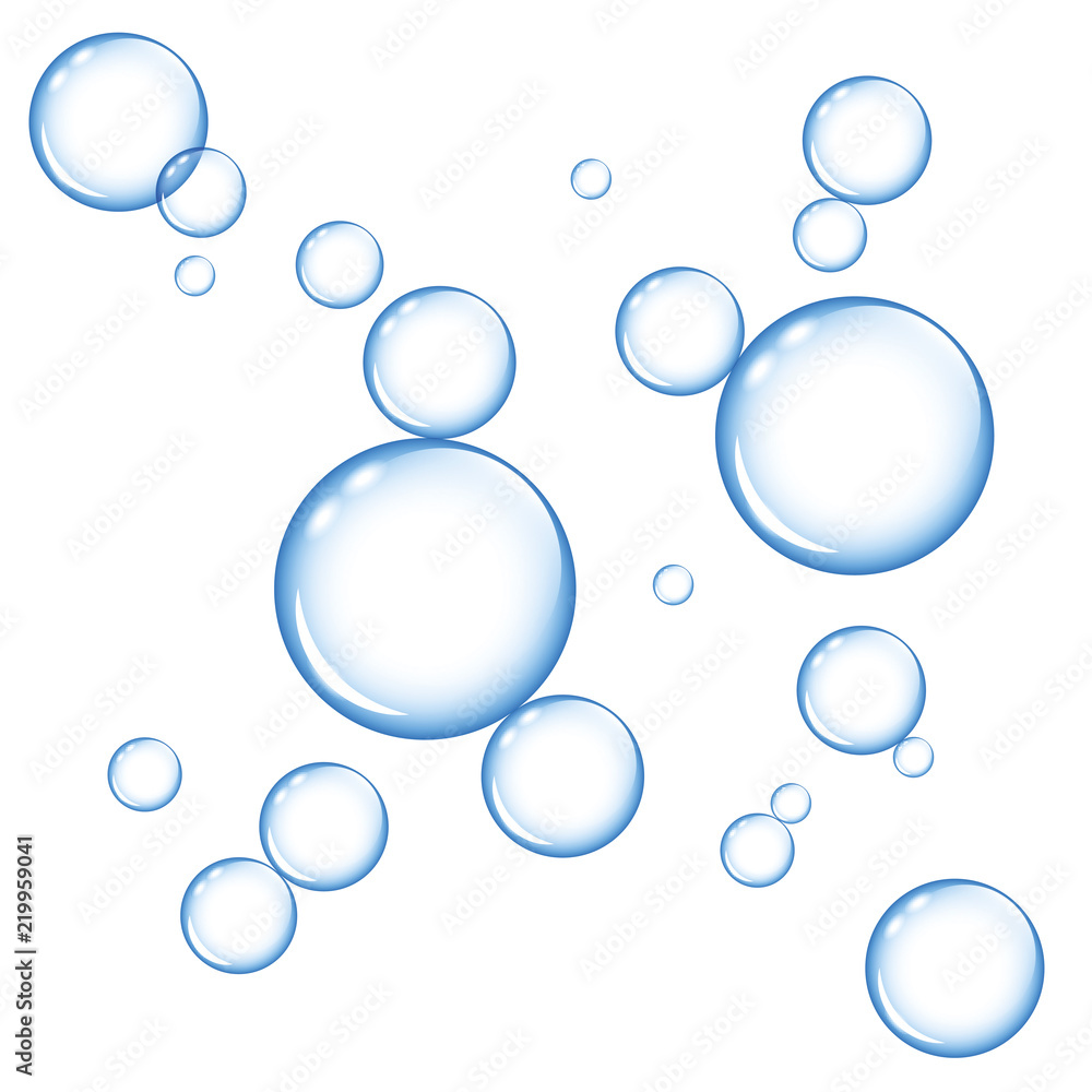 bright blue soap bubbles on white background Stock Vector | Adobe Stock
