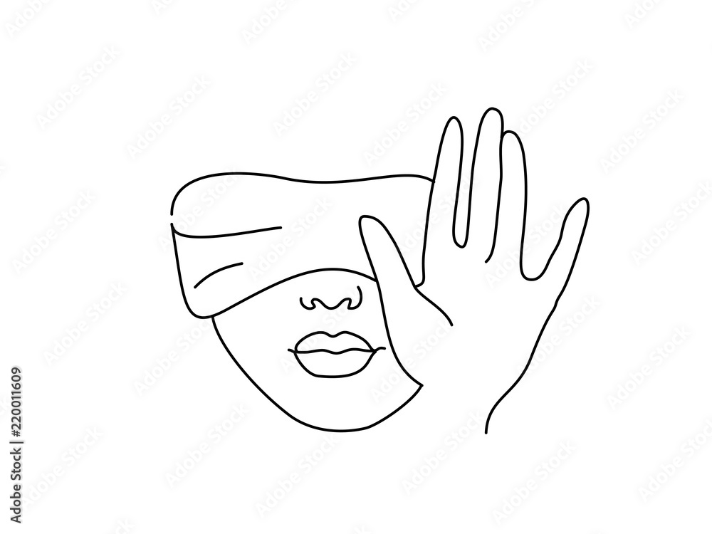 Line Drawing Art. Blindfolded woman with hand. Vector illustration ...