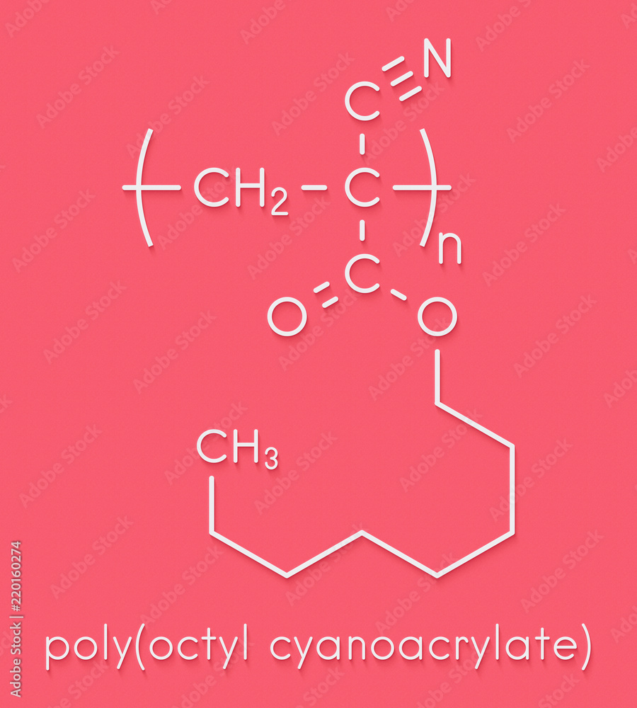 Poly(n-butyl cyanoacrylate) polymer, chemical structure. Polymerized ...