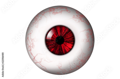 Human eyeball with red veins and red iris on a white background. Bitmap ...