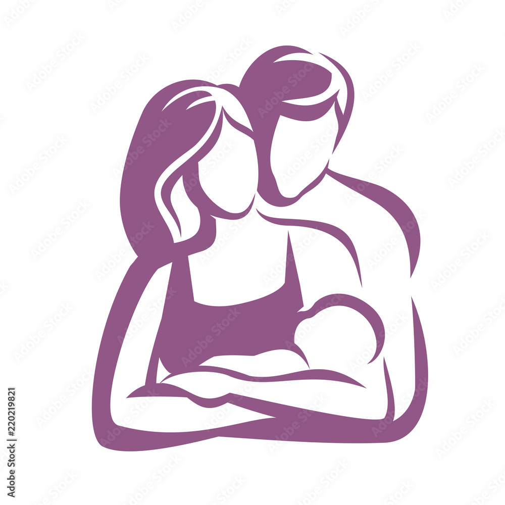 happy family stylized vector symbol, young parents and child Stock ...