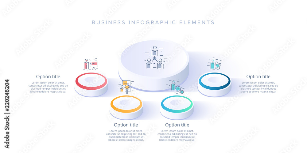 Business process chart infographics with 4 step segments. Isometric 3d ...