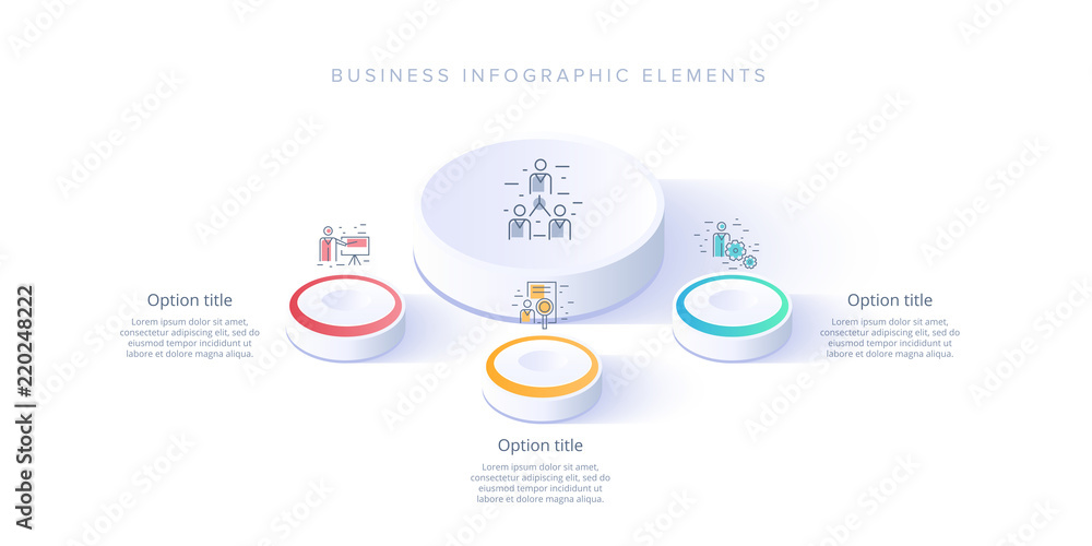Business process chart infographics with 3 step segments. Isometric 3d ...