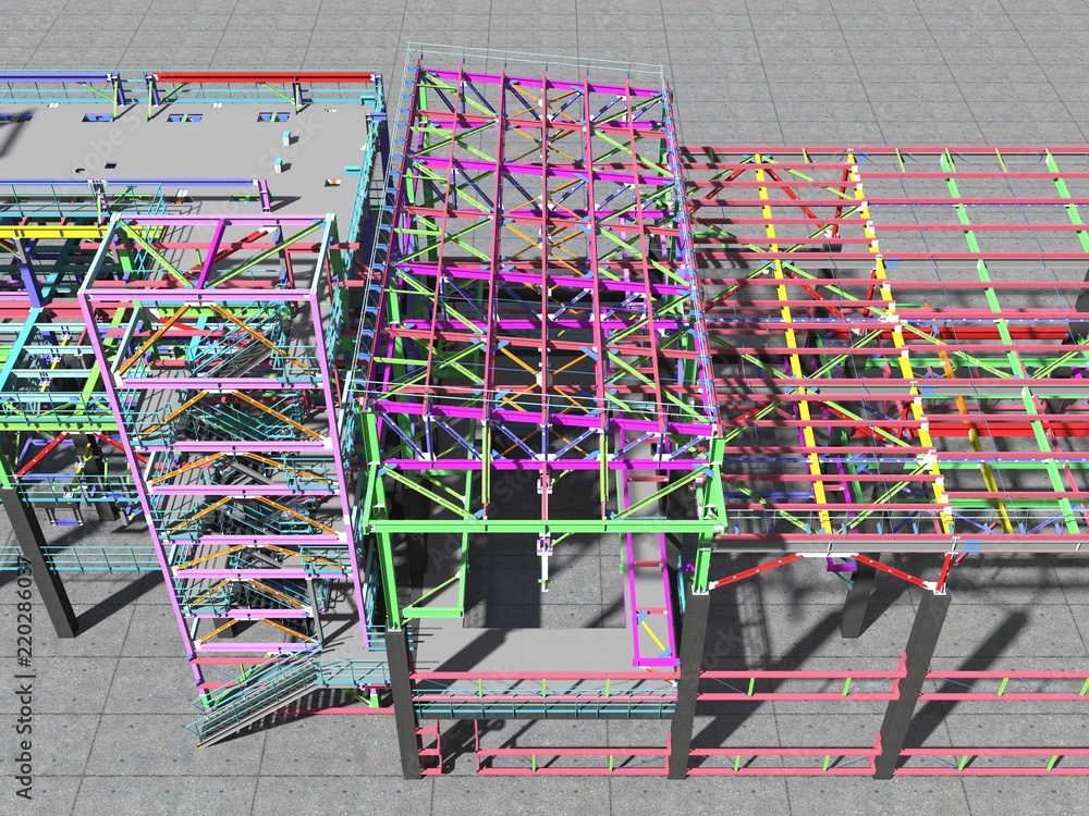 BIM model of a building made of metal construction, metal structure. 3D ...
