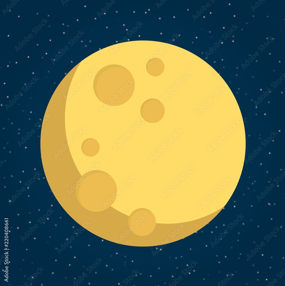 Moon in flat dasign style. Night space astronomy and nature moon icon ...