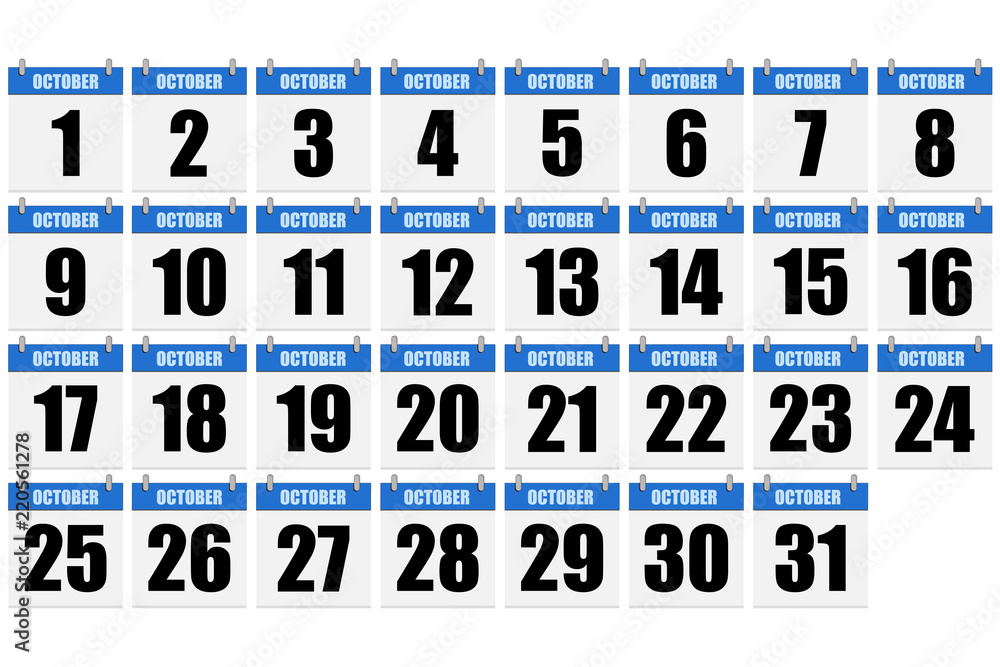 Calendario azul de octubre. Stock Vector | Adobe Stock