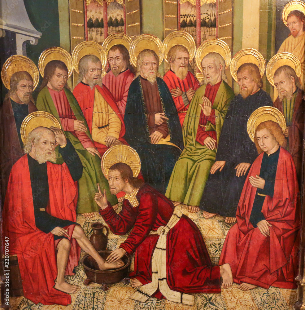 Jesus Christ washing the Feet of the Apostles at the Last Supper Stock ...