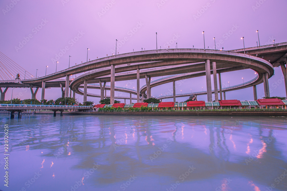 Bhumibol Bridge in Thailand, also known as the Industrial Ring Road ...