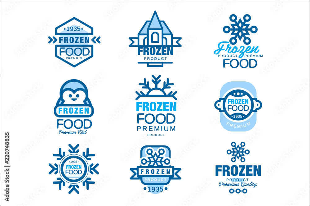 Frozen food premium product set of logo templates hand drawn vector ...