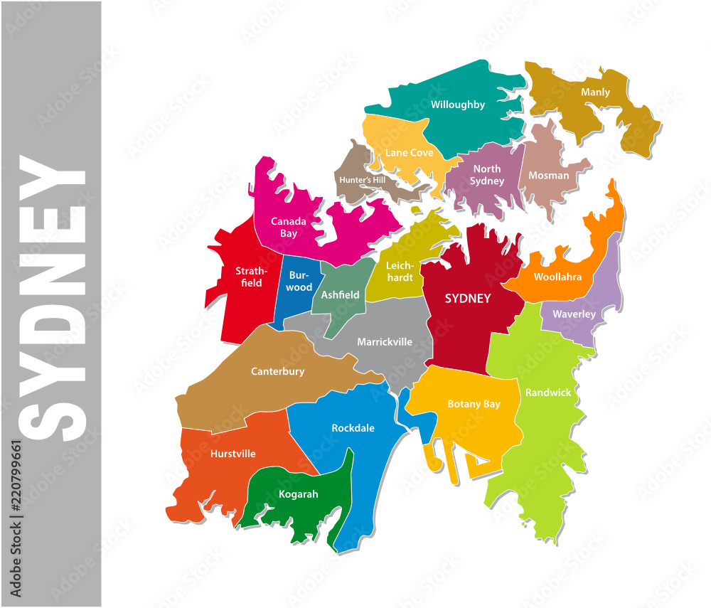Colorful Sydney administrative and political map Stock Vector | Adobe Stock
