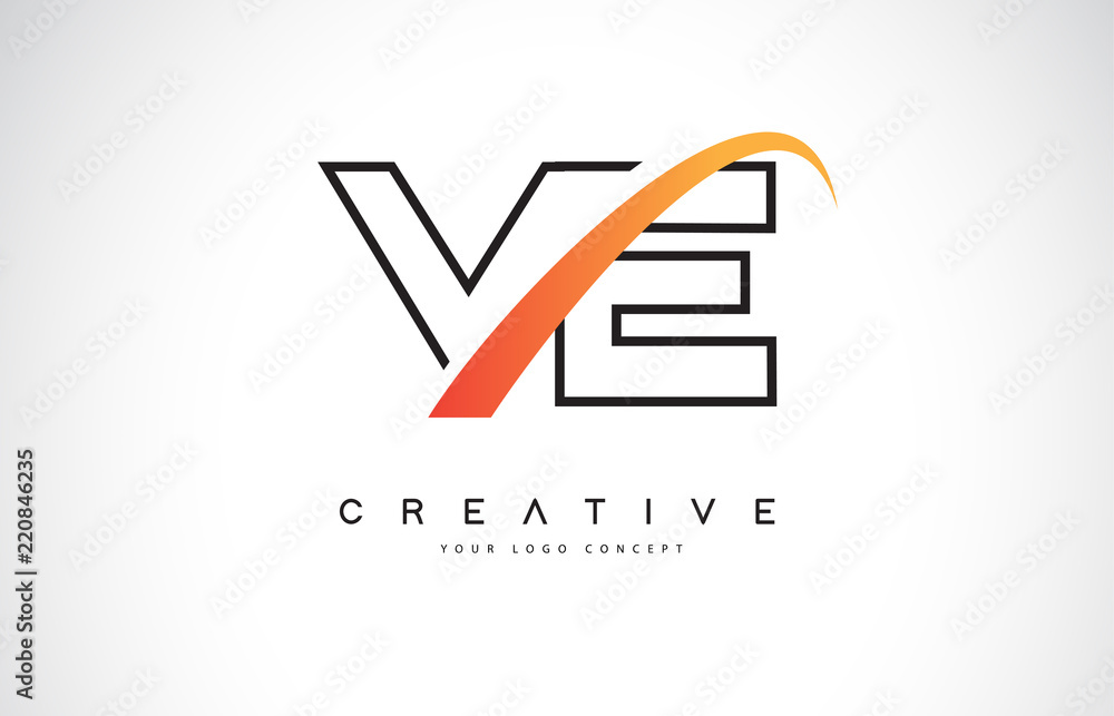 VE V E Swoosh Letter Logo Design with Modern Yellow Swoosh Curved Lines ...