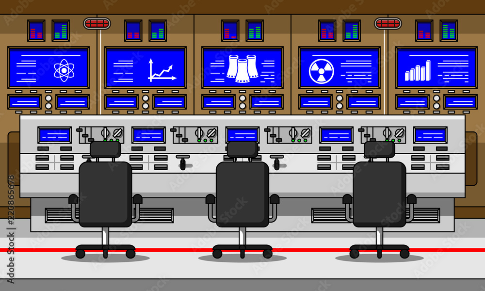Nuclear power plant control room line vector illustration. Stock Vector ...