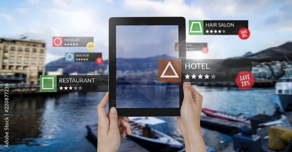 App review locations in augmented reality with holiday Stock Photo ...