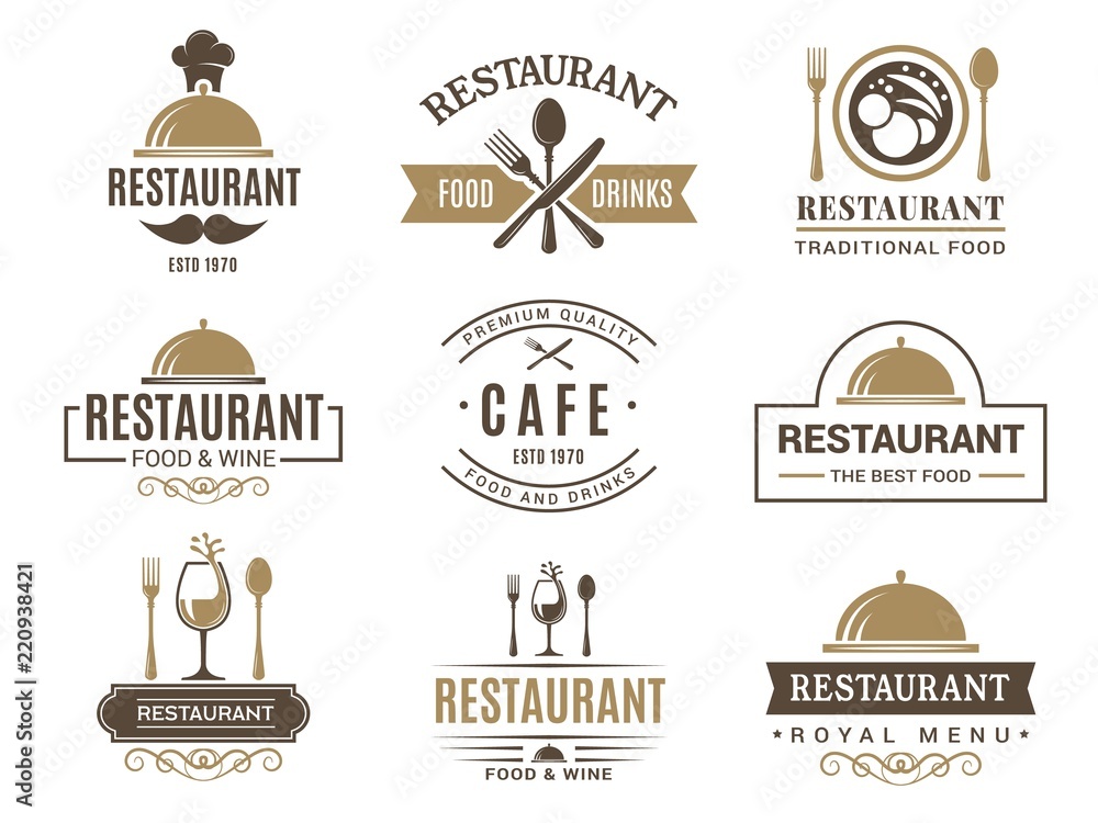 Vintage logotypes and various symbols for design of restaurant menu ...
